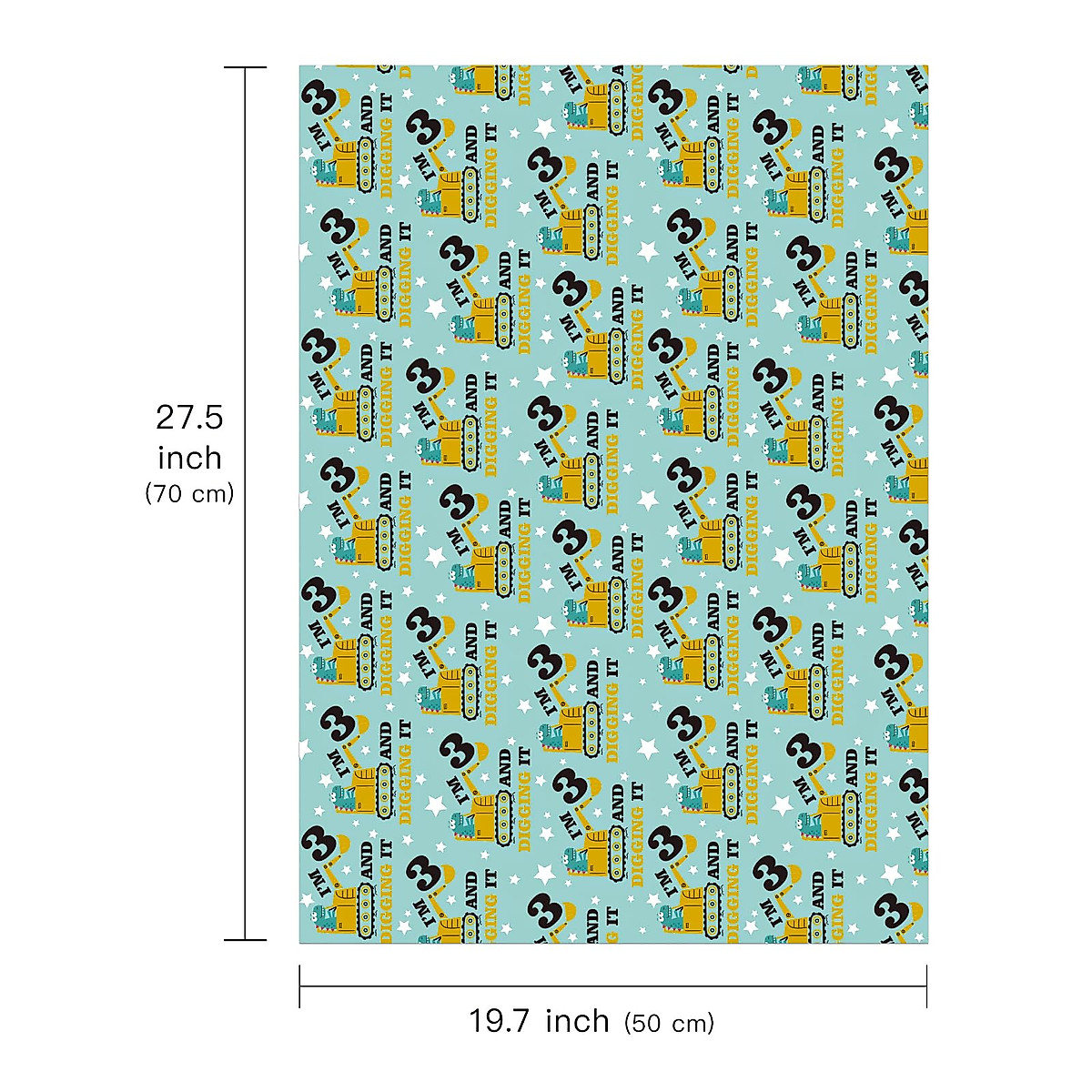 WRAPAHOLIC 3rd Birthday Wrapping Paper Sheet - 6 Sheets Adorable Dinosaurs Driving Digger Design Folded Flat for Birthday, Party, Baby Showers - 19.7 Inch X 27.5 Inch Per Sheet