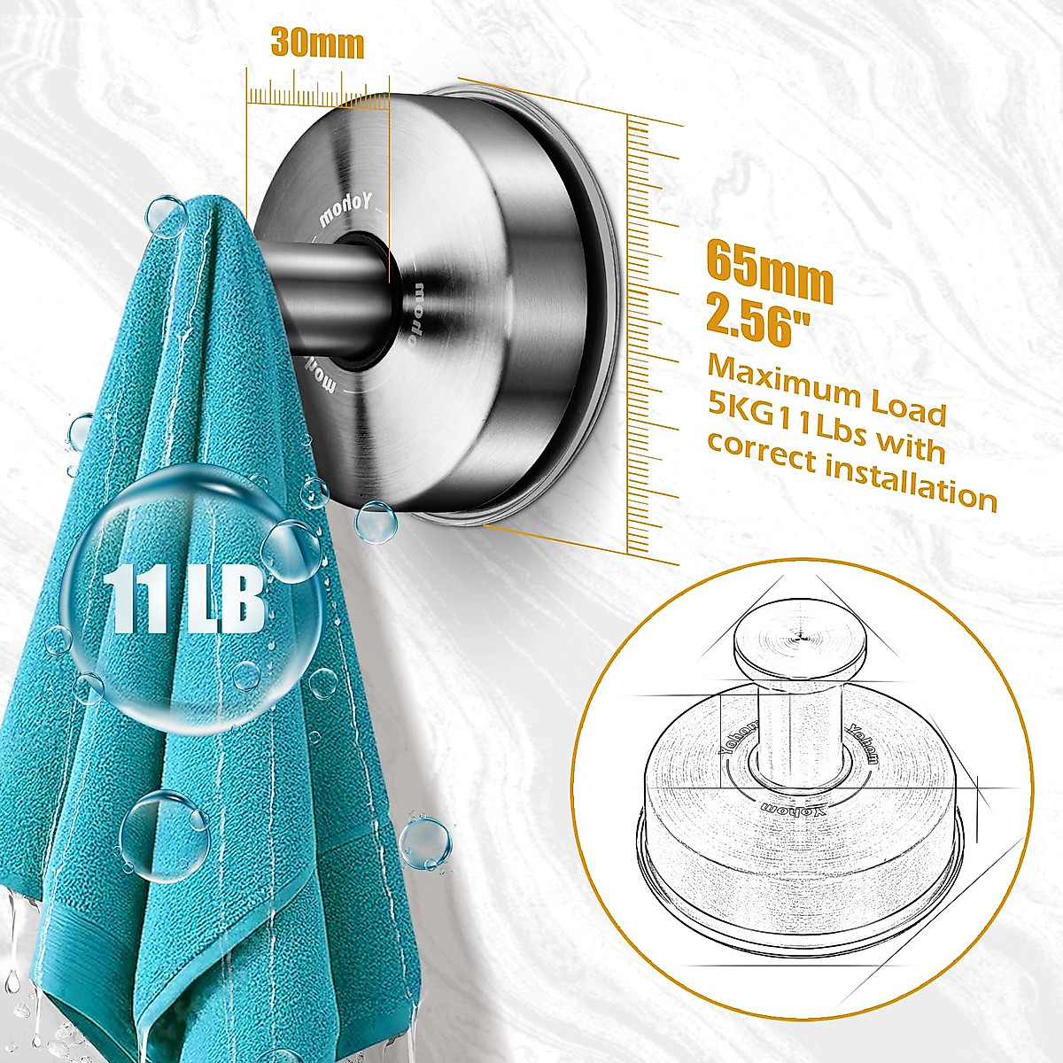 YOHOM Suction Cup Hooks for Shower Bathroom Cup Wall for Inside Vacuum Windows (2 Silver, 2 Silver)