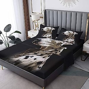Dalmatian Sheets Full Size Sheet Sets - Dog Bed Sheets, Soft Microfiber & Deep Pocket & Wrinkle Free Patterned Bedding Sheets & Pillowcases, 4 Piece ( 1 Fitted Sheet, 1 Flat Sheet, 2 Pillow Cases )