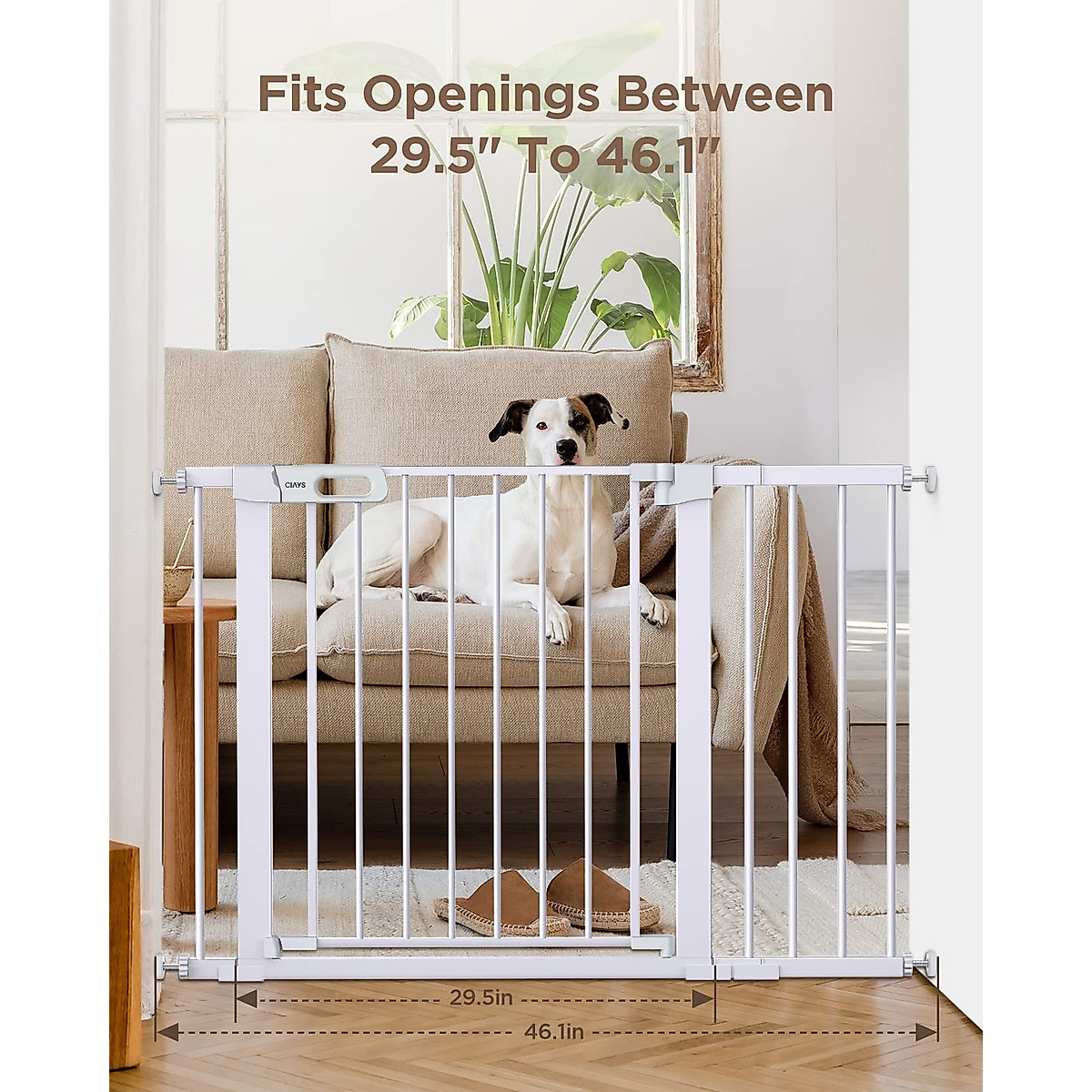 Ciays 29.5” to 46” Safety Baby Gate, Extra Wide Auto-Close Dog Gate for Stairs, Easy Walk Thru Indoor Pet Gate for Doorways and Rooms, White Child Gate Easy Pressure Mounted Installation