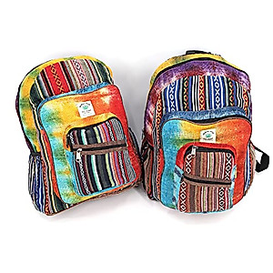 Himalaya Handmade Unique Design Tie Dye 100% Himalaya Hemp Backpack Hippie Backpack Festival Backpack Hiking and Laptop Backpack FAIR 17inch x 11inch x 6.5inch inch / 43 x 28 x 16 cm