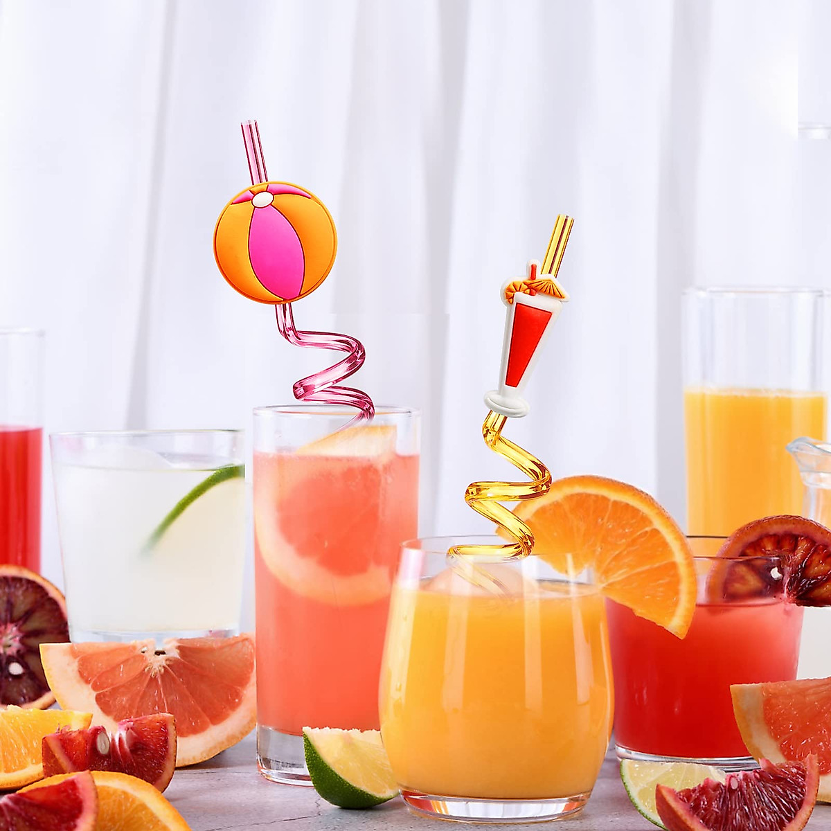 24 Beach Drinking Straws for Kids Beach Ball Pool Summer Birthday Party Supplies Favors Decorations with 2 PCS Cleaning Brushes