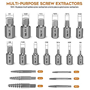 ENTAI 49-Piece Bolt Extractor Screw Extractor Set, with 13-Piece Bolt Extractor Set, 16-Piece Drill Bit Set, 19-Piece Multi-Spline Screw Extractor Set and 1-Piece Extension, Solid Carrying Case
