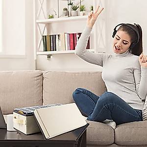 HATTERTOP CD Storage Box Set of 3, DVD Storage Case 14.2 x 6.3 x 5.5 Inch CD Case Storage with Lids & Handles to Store up to 165 Discs for Car Travel Home - Beige