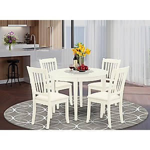 East West Furniture BODA5-WHI-C 5 Piece Dinette Set for 4 Includes a Round Kitchen Table and 4 Linen Fabric Upholstered Dining Chairs, 42x42 Inch, Linen White