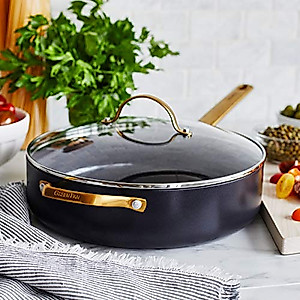 GreenPan Reserve Hard Anodized Healthy Ceramic Nonstick 4.5QT Saute Pan Jumbo Cooker with Helper Handle and Lid, Gold Handle, PFAS-Free, Dishwasher Safe, Oven Safe, Black