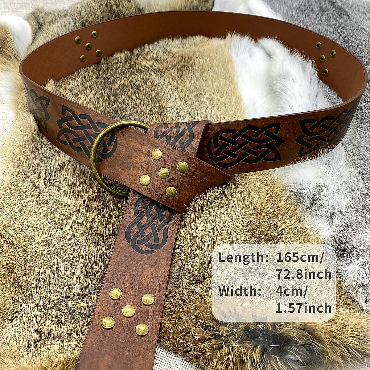 GelConnie Medieval Belts for Men Viking Leather Belt Ren Faire Belt Medieval Embossed PU Leather O Ring Belt Steampunk Midevil Belt For Women