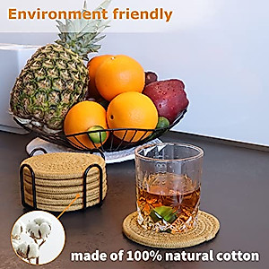 Coomin Coasters with Holder, 8pcs Absorbent Coasters for Drinks, Cotton Woven Farmhouse Coasters for Coffee Table, Suitable for Home Decor, Housewarming Gifts and Kinds of Cups