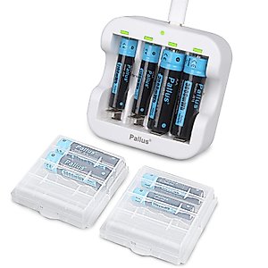 Rechargeable AA AAA Lithium Batteries, 4 Pack 3000mWh Li-ion AA Batteries and 4 Pack 1100mWh AAA Lithium Batteries with Fast Charger
