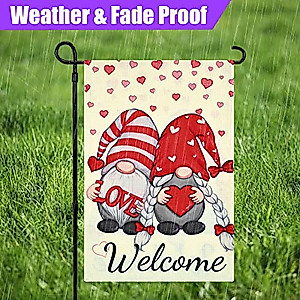 Valentines Day Garden Flag Double Sided, Love Gnomes Valentine’s Day Garden Flag Yard Flag for Outdoor Decoration 12x18 Inch