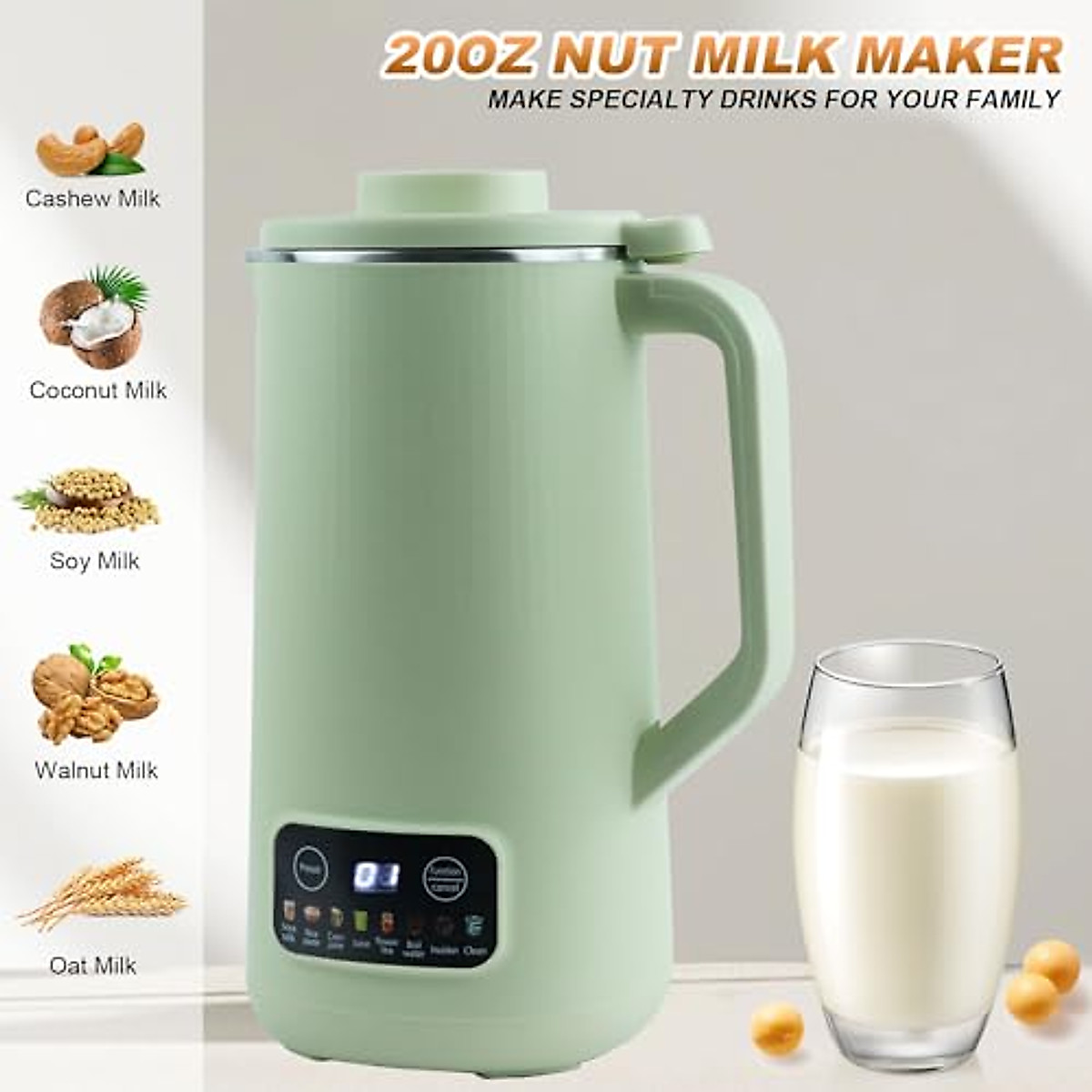 Nut Milk Maker Machine, 20oz Automatic Almond Milk Maker Machine, Soybean Milk Machine for Homemade Almond, Oat, Soy, Etc Grain, Soy Milk Maker Machine with Timer/Keep Warm/Self-Cleaning