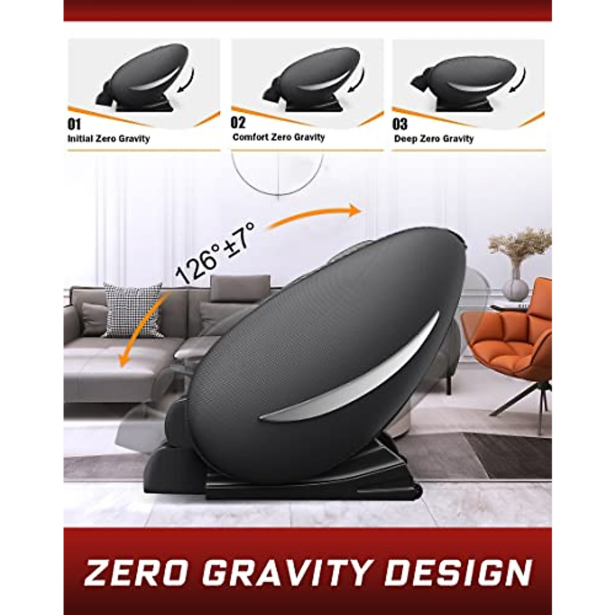 BILITOK Massage Chair Recliner with Zero Gravity, Full Body Massage Chair with Heating, Bluetooth Speaker, Airbags, Foot Roller, Touch Screen, Space-Saving for Office,Faux Leather (Black)