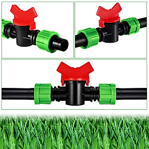 Hotop 6 Pieces Drip Irrigation Shut-Off Valve 1/2 Inch Universal Drip Irrigation Tubing Coupling Valve, Compatible with 16-17mm Drip Tape Tubing Sprinkler System (Green Red)