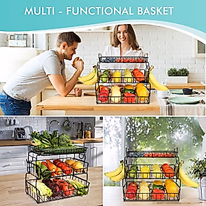 HOUMESO 3-Tier Countertop Fruit Basket Bowl with Banana Holder for Kitchen Beveled Detachable Fruit Vegetable Holder Storage Stand for Sorting Fruits
