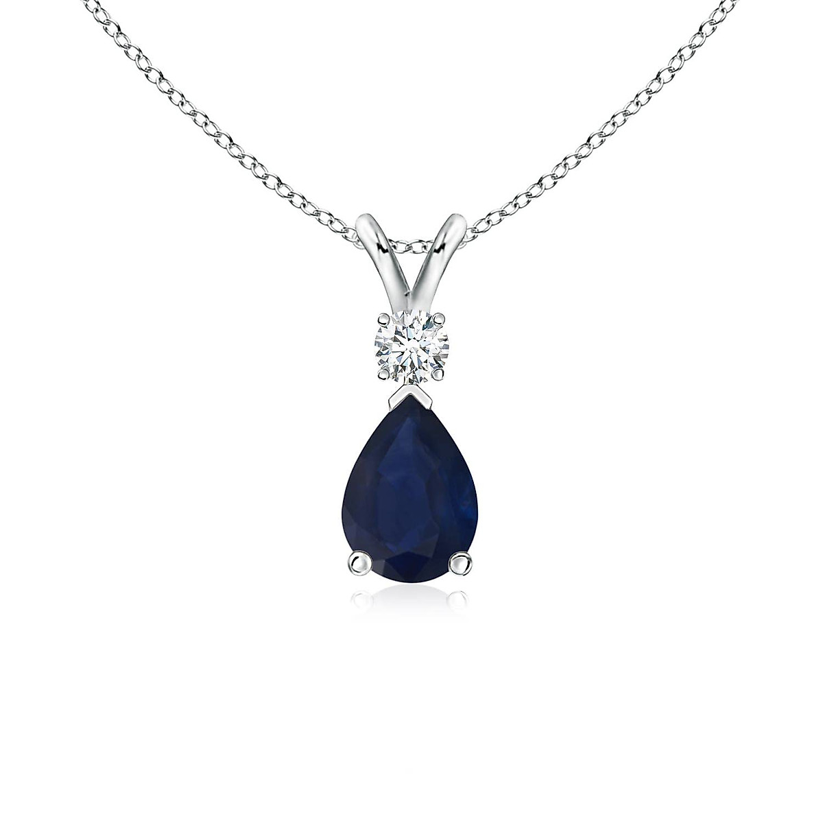 Angara Natural Blue Sapphire Teardrop Pendant Necklace in 14K White Gold for Women with 18" Chain (Grade-A | 7x5mm) | September Birthstone Jewelry Gift for Women |