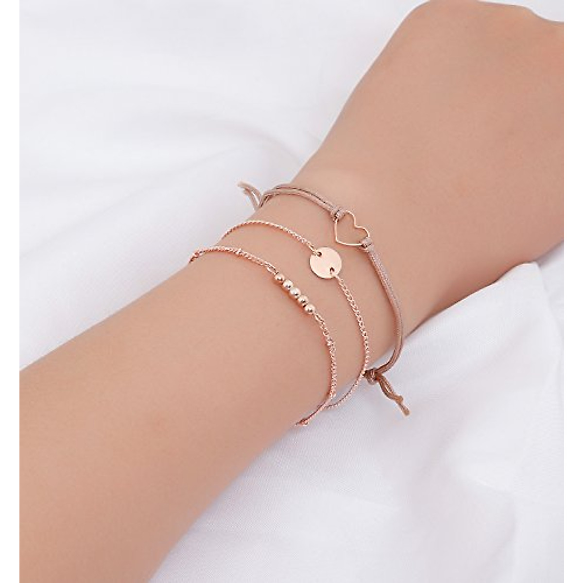 XOCARTIGE Layered Bracelet Set Assorted Beaded Bracelet Multiple Stackable Wrap Bangle Jewelry Adjustable (Rose Gold)