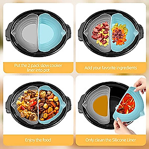 Silicone Crock Pot Liner-Crockpot Divider Insert Fit 6-8 Quarts, Reusable Slow Cooker Silicone Liner, Foldable&Dishwasher Safe (Blue+Grey)