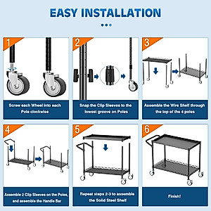 Leteuke 2 Tier Utility Cart with Wheels, NSF Certified 900LBS Capacity Heavy Duty Rolling Utility Carts with Handle Bar, Commercial Grade Metal Serving Storage Cart for Warehouse Kitchen, Gold