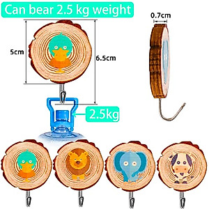 Johiux Pack of 4 Self-Adhesive Wooden Hooks, Adhesive Hooks, Children's Coat Hooks, Wall Hooks, Self-Adhesive Children's Coat Hooks are Used for Towels, Backpacks, Hats and Coats.