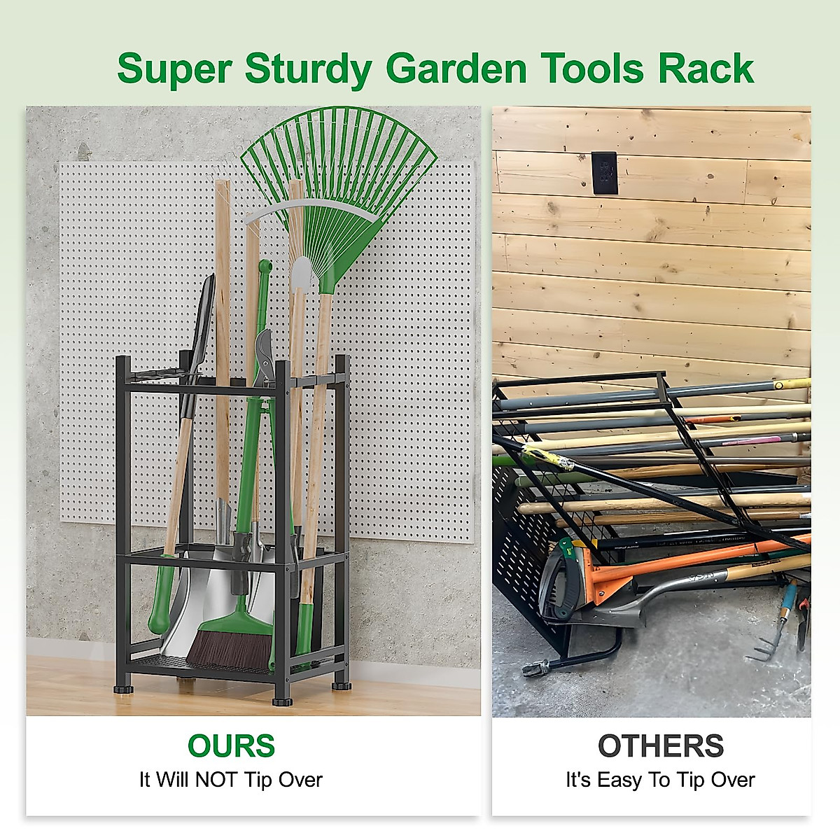 DIRZA Garden Tool Organizer,Yard Tool Organizer for Garage Organization and Storage,Garden Tool Rack with 9 Loops for Garage, Shed, Outdoor,Easy Take Out and Storage,Will NOT tip over