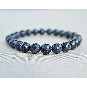 WORLD WIDE GEMS Blue Goldstone Bracelet - Navy Blue Bracelet - Gemstone Bead Bracelet - Sparkle Bracelet - Night Sky Jewelry - Celestial Gifts - Gift Women 6mm Code- WAR6899