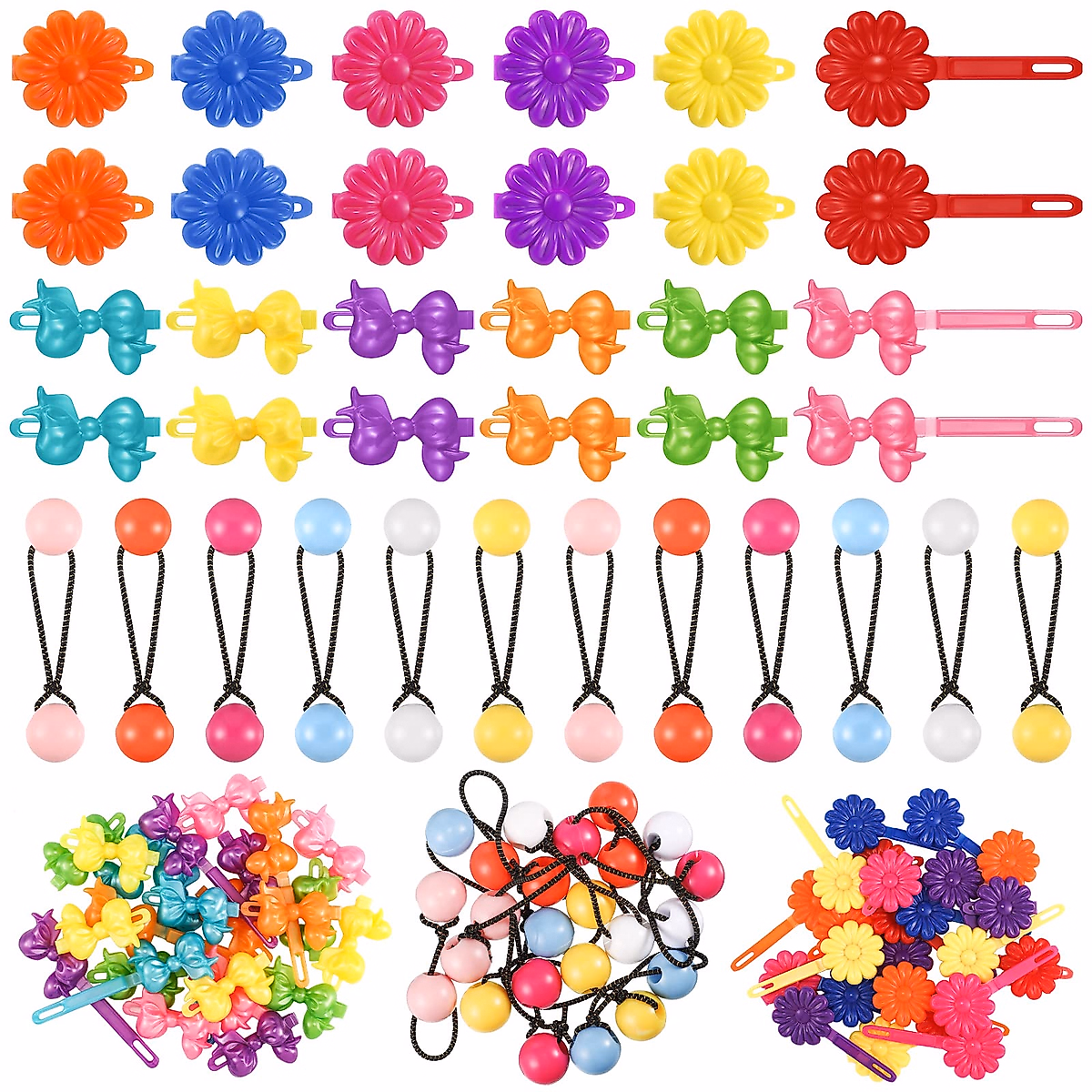 60 Pcs Self Hinge Hair Barrettes for Girls Ball Bubble Hair Accessories 80s 90s Assorted Hair Clips Elastic Ponytail for Baby Toddler (Lovely Style)