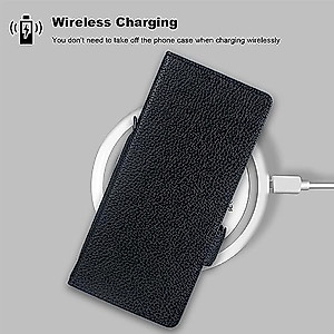 KUGEW for Samsung Galaxy Z Fold 5 Case with S Pen Holder & Camera Cover, Luxury Leather Wallet Phone Cover Built-in S Pen Slot Kickstand Function Card Holder Hinge Protection Shockproof (Black)