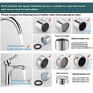 MANYHORSES Hand Shower Sink Hose Sprayer,Shampoo Sink Hose Sprayer Attachment,Faucet Extension Tubes, Chrome, Adjustable Mode,Copper Valve Adapter,No Drilling Support