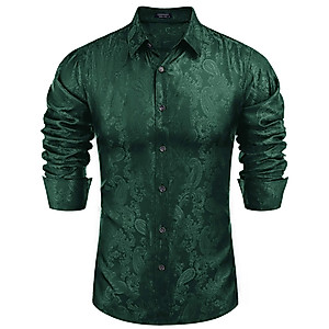 COOFANDY Mens Green Button Down Shirt Floral Jacquard Dress Shirts Long Sleeve Button Up Shirt Wedding Dress Shirts