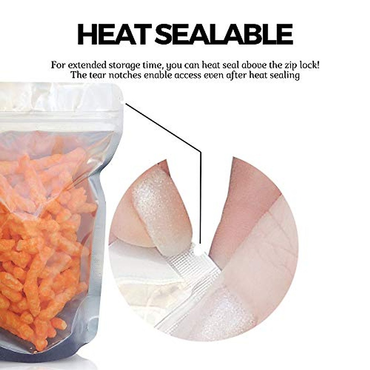 Stand Up Pouch Bags, 6" x 9", Heavy Duty, 100 Pack, Clear Front with Aluminum Foil Back - Resealable Ziplock and Heat Sealable for Food Storage