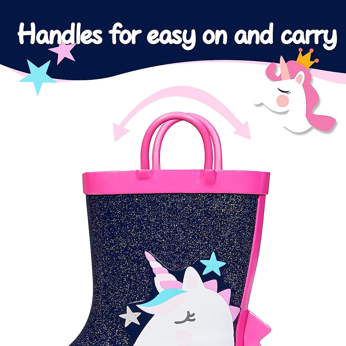 mysoft Kids Rain Boots for Girls Toddler Waterproof Rubber Cute Printed with Easy-On Handles