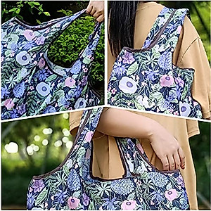 Fineget Reusable Foldable Large Shopping Grocery Tote Bag Portable Waterproof Durable Spare Tote for Women Travelling Camping Beach Picnic Laundry Yoga Duffel Bag Petunias Flowers Pattern