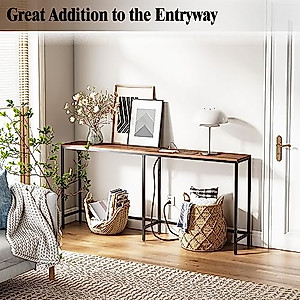 Rufokisa Console Table with Power Outlet, 70.9" Narrow Sofa Table, Skinny Sofa Hallway Table, Industrial Entryway Table with USB Ports, Behind Couch Table for Foyer, Living Room, Hallway, Bedroom