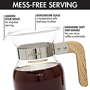 Primula Coffee Dripper Pour Over Maker Brewer Pot, Borosilicate Glass, Easy to Use and Clean, 36 oz, Light Wood