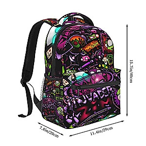 CONPELSON Backpacks Invader Anime Zim Adjustable Laptop Backpack Double Shoulder Bag for Women Men Climbing Shopping Work