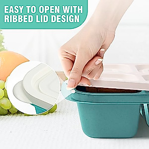 Mosville Snack Containers, Reusable 4 Divided Compartments Healthy Wheat Straw Bento Snack Box with 6 PCS Utensils, Meal Prep Containers with Snacks, Fruits, Nuts, Cookies, Candies [6 Pack]