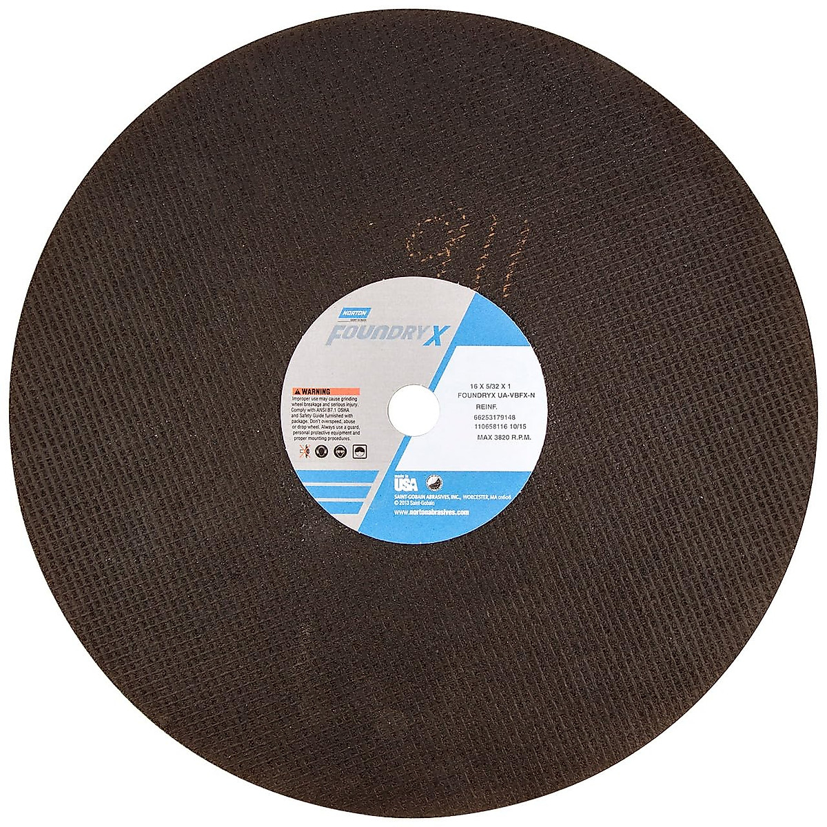 Cut-Off Wheel,16 in. Dia,AO,24 G,Black