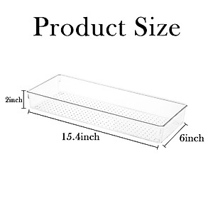 Voittozege 6 Pack Clear Drawer Organizer Trays Plastic Drawer Organizers Set 15 x 6 x 2 Inch Desk Drawer Divider Storage Bins Stackable Drawer Organizer Trays for Dresser Makeup Kitchen Office