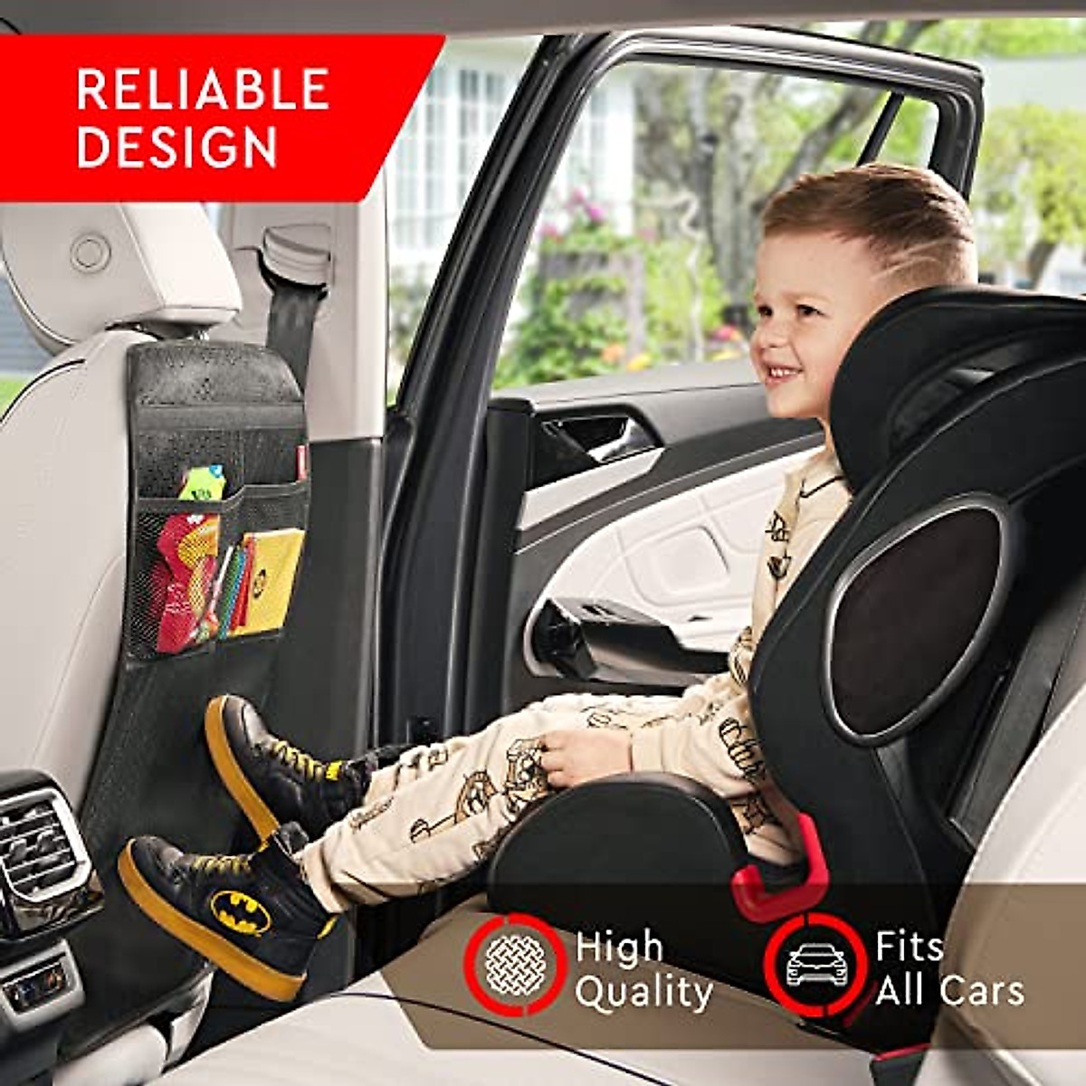 Helteko Back Seat Protector for Car, 2 Pack Premium Kick Mats for Kids, Extra Large Car Seat Cover for Backseat with Mesh Pockets, Waterproof Material, Dirt & Mud Protection, Car Travel Accessories