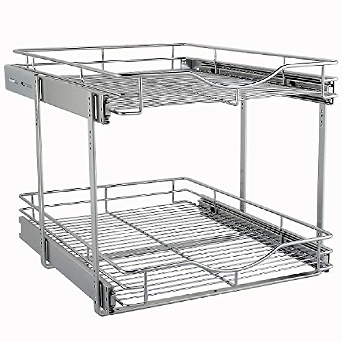 DINDON 2 Tier Pull Out Cabinet Organizer(11" W X 21" D ), Double Tier Wire Basket Slide Out Shelf Storage for Kitchen Base Cabinet Organization ​for Kitchen, Pantry, Bathroom, Chrome