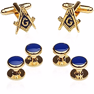 Men's Gold Masonic Tuxedo Formal Set Freemason Cuff links and Studs Set with Travel Presentation Idea Box Tux Shirt Accessories Attire Special Occasions