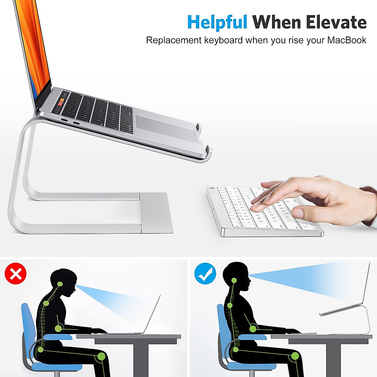 Emetok for Mac Keyboard [Aluminum Base, Rechargeable], Ultra Slim Bluetooth 5.1 Keyboard with [Upgraded Scissor Keys] Customized for MacBook Air/Pro, iMac, iMac Pro, Mac Mini/Pro, Silver