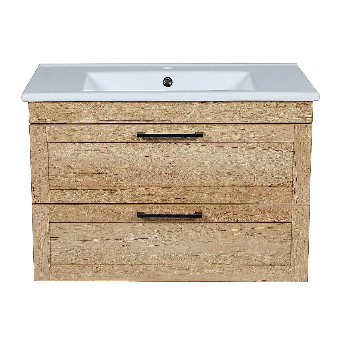 Modern Wall-Mounted Bathroom Vanity with Washbasin | Palm Beach Teak Natural Collection | Non-Toxic Fire-Resistant MDF-68 (34+34)-Omega Collection 40"