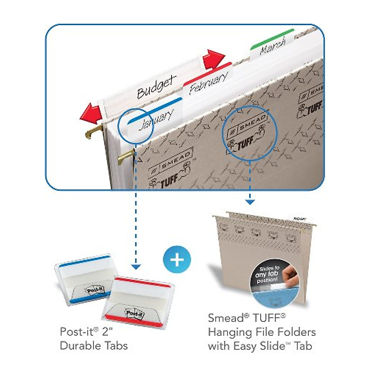 Post-it Tabs, 3 in, Solid, White, 25 Tabs/On-The-Go Dispenser, 2 Dispensers/Pack (686F-50WH3IN)