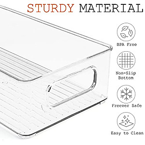 LotFancy Refrigerator Organizer Bins, 4 Pack,10x6x3 in, Clear Plastic Storage Bins for Pantry Organization, Stackable Containers for Fridge, Kitchen Drawer, Freezer, Cabinet