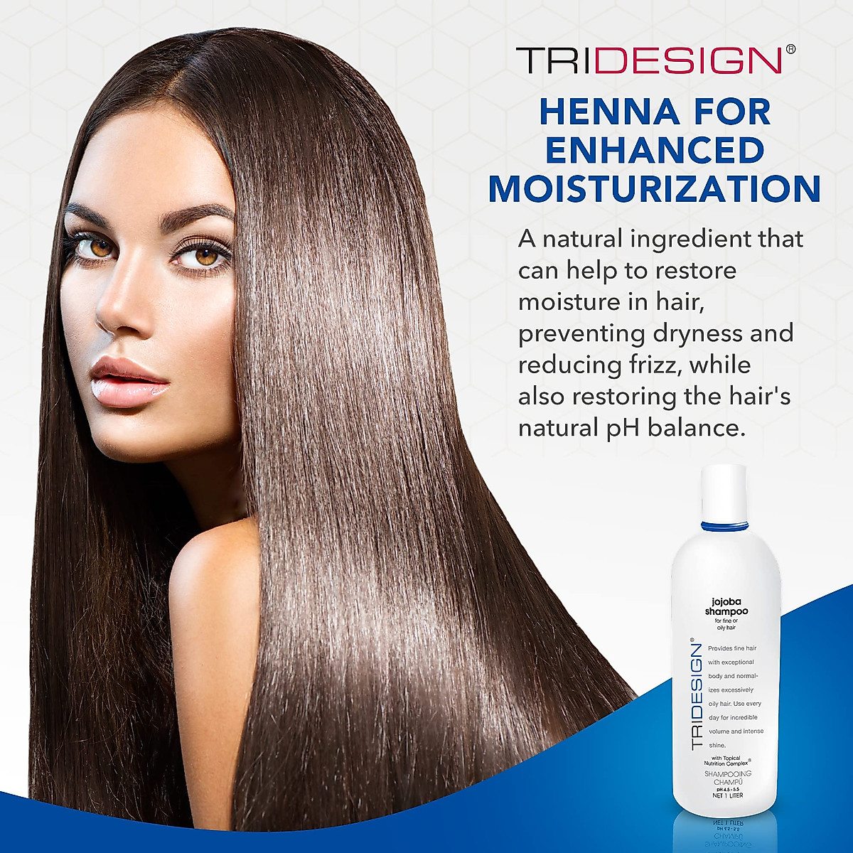 TRI Design Moisturizing Shampoo – Anti-Thinning, Growth & Thickening with Jojoba, Panthenol, Collagen, & Henna for Dry, Fine, Oily Hair – 32 oz