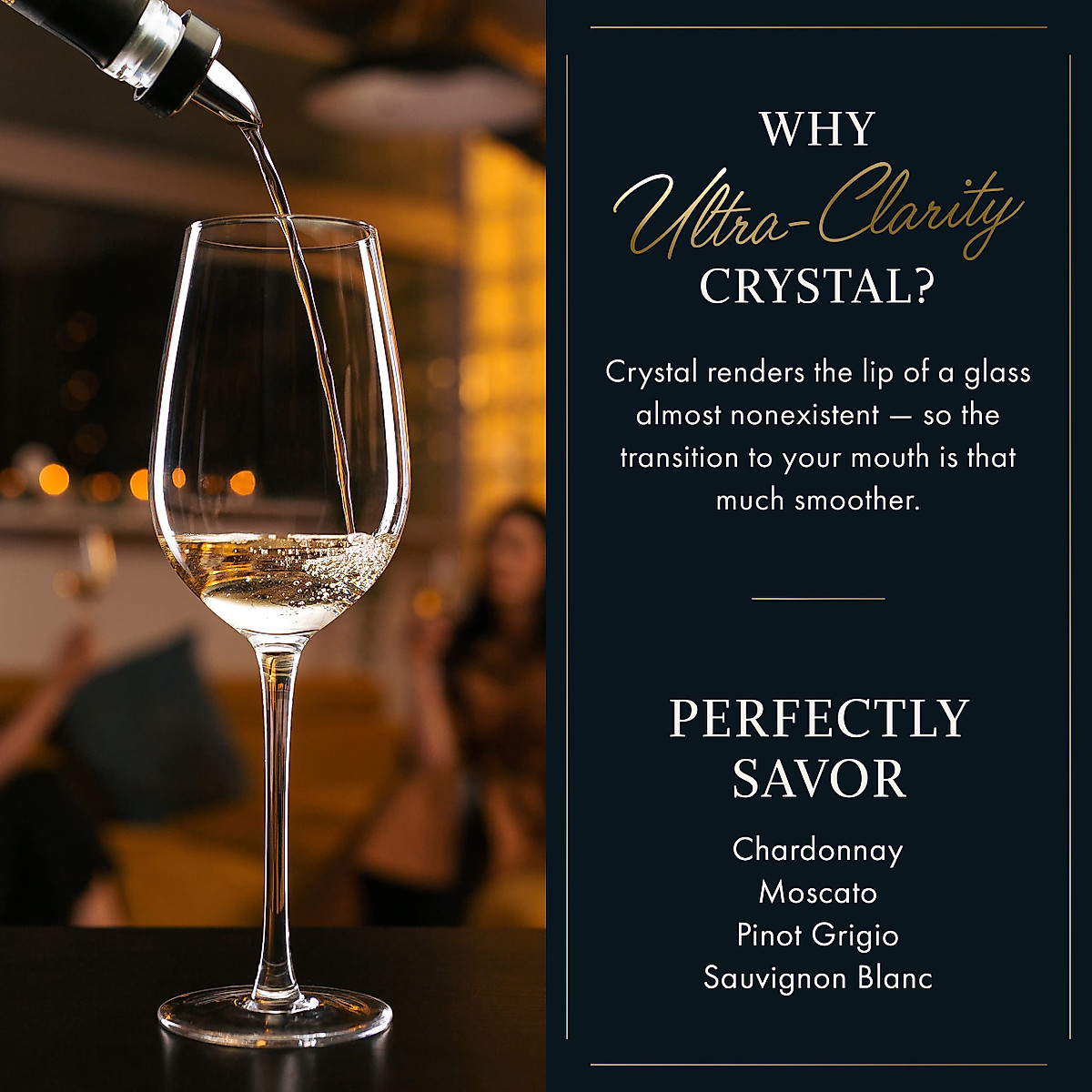 White Wine Glasses Set of 4 - Hand Blown Crystal Wine Glasses - Modern Long Stem Wine Glasses - Tall Chardonnay Wine Glasses with Stem For Wedding, Christmas, Wine Tasting, Wine Lovers - 18 oz, Clear