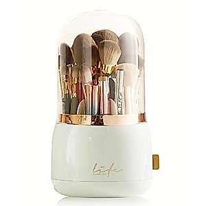 Lebenrich Rotating Makeup Brush Holder Organizer with Lid, Spinning Brush Holder Makeup Organizer with Clear Cover, Acrylic Cosmetics Make Up Brushes Storage Cup Container for Vanity (Light Green)