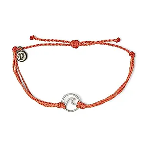 Pura Vida Silver Original Wave Bracelet - 100% Waterproof, Adjustable Band - Coated Brand Charm, Coral
