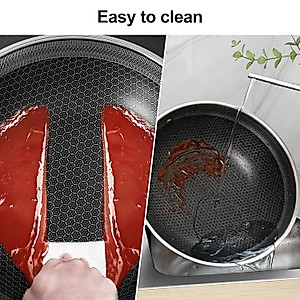 316L Stainless Steel Non Stick Wok Pan with Lid,12.6 Inch Saute Pans Nonstick Stir Fry Pan suit for Induction Cooktop, Gas, Ceramic and Electric Stove,Safe for Dishwasher and Oven,Stay-Cool Handle